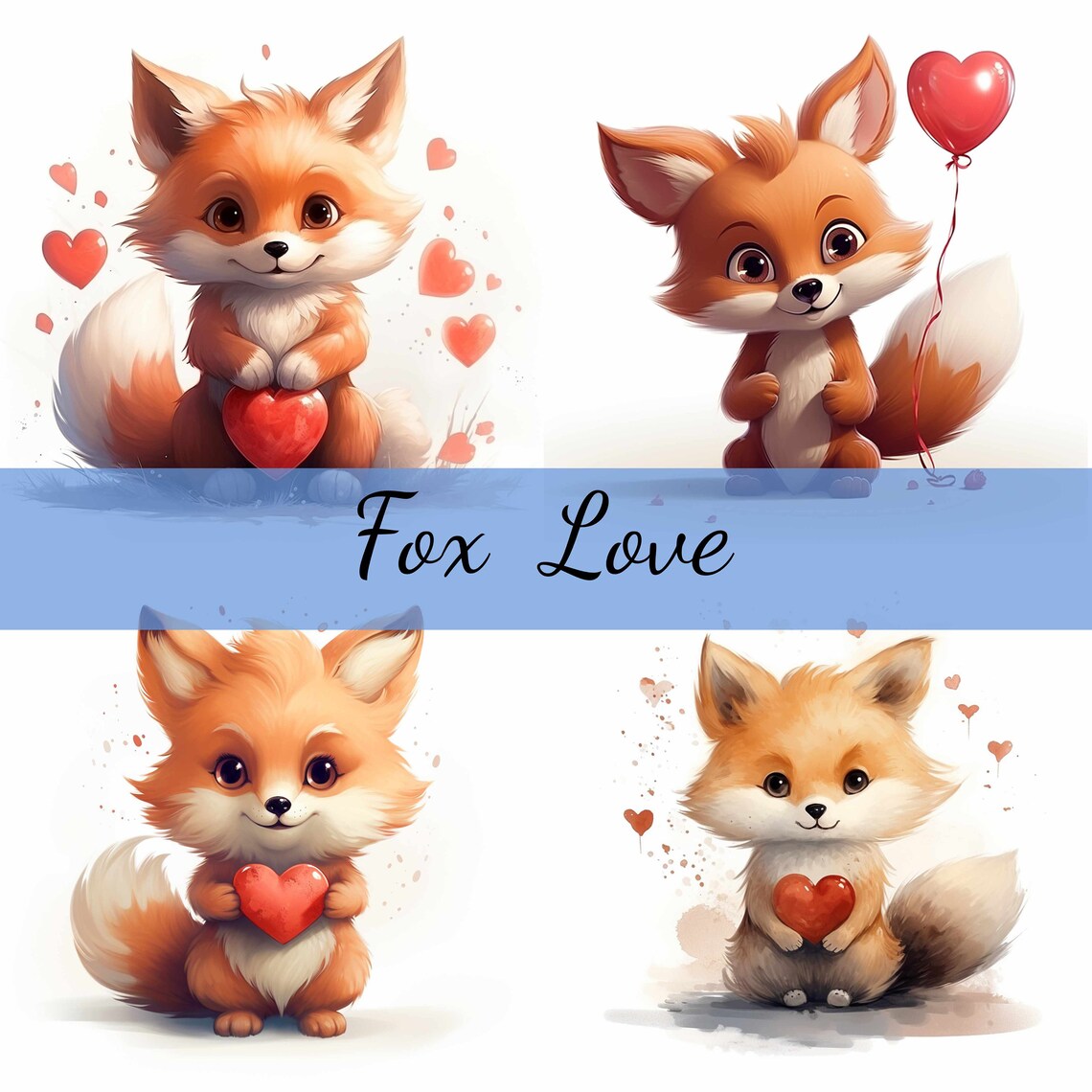 15 Valentine Fox Clipart Bundle, High-quality JPG, Craft Art, Card ...
