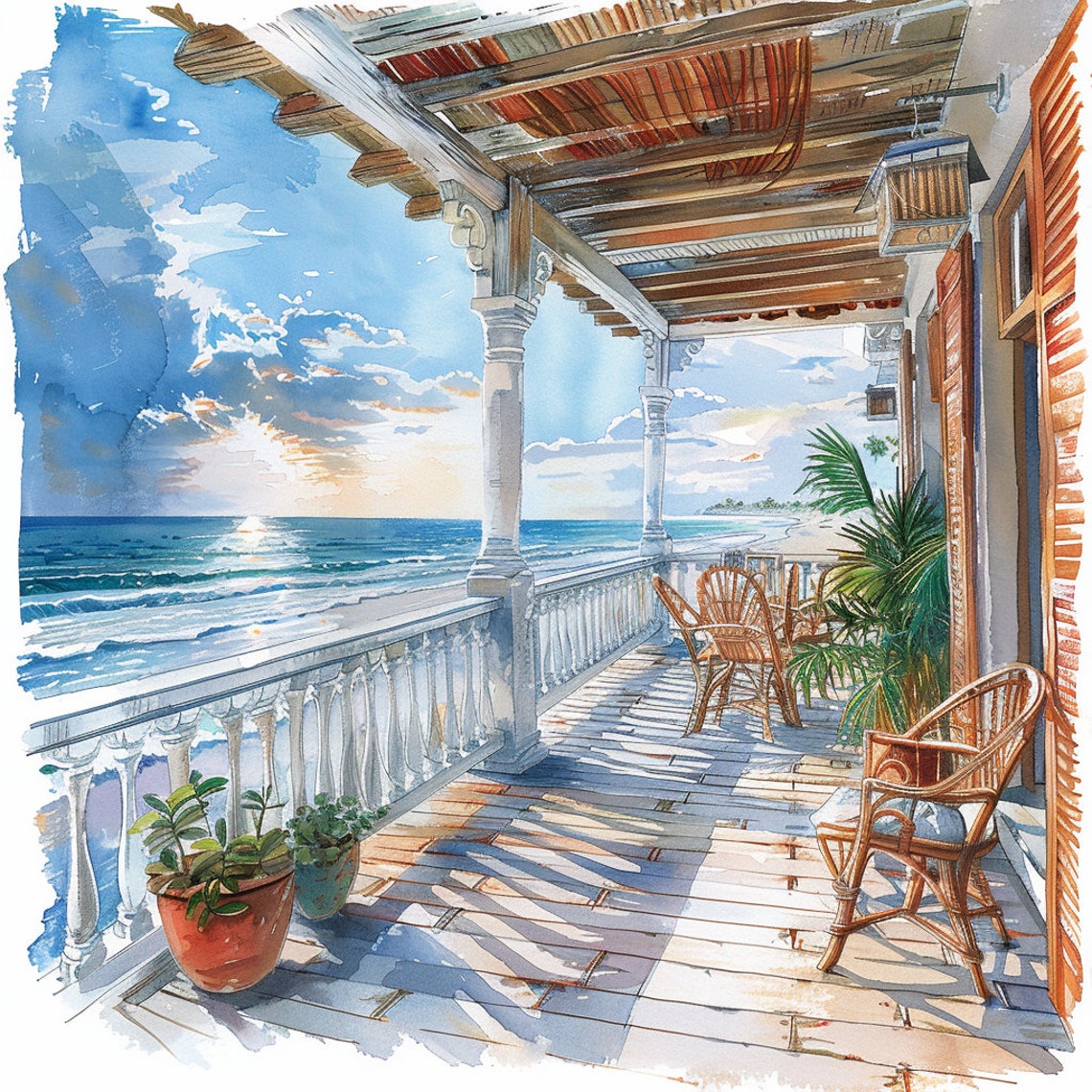 16 Porch Veranda Ocean View Clipart Bundle, 16 High-quality JPG, Craft ...