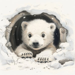 Polar Bear in Snow Den Clipart Bundle, 16 High-quality JPG, Craft Art ...