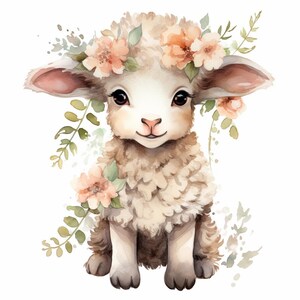 14 Lamb W Flowers Friends Clipart Bundle, High-quality JPG, Nursery Art ...