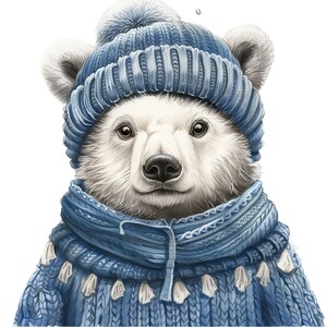 16 Polar Bear in Sweater Clipart Bundle, 16 High-quality JPG, Craft Art ...