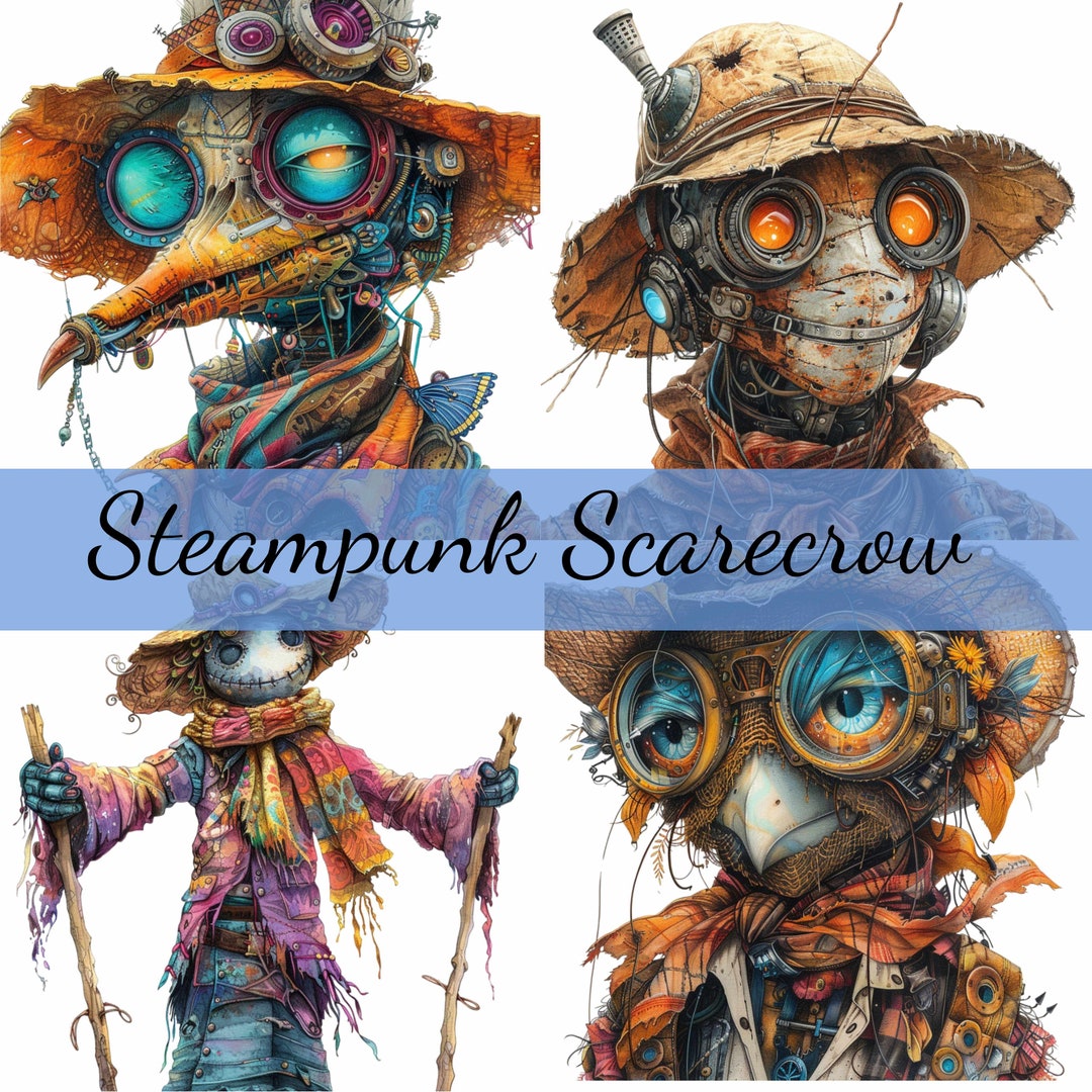 16 Steampunk Scarecrow Halloween Clipart Bundle, 16 High-quality JPG ...
