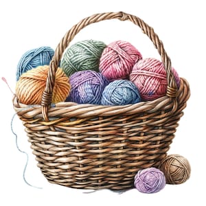 Knitting Basket With Yarn Clipart Bundle, 15 High-quality JPG, Craft ...