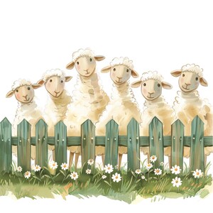 16 Cute Sheep on a Farm Fence Clipart Bundle, 16 High-quality JPG ...