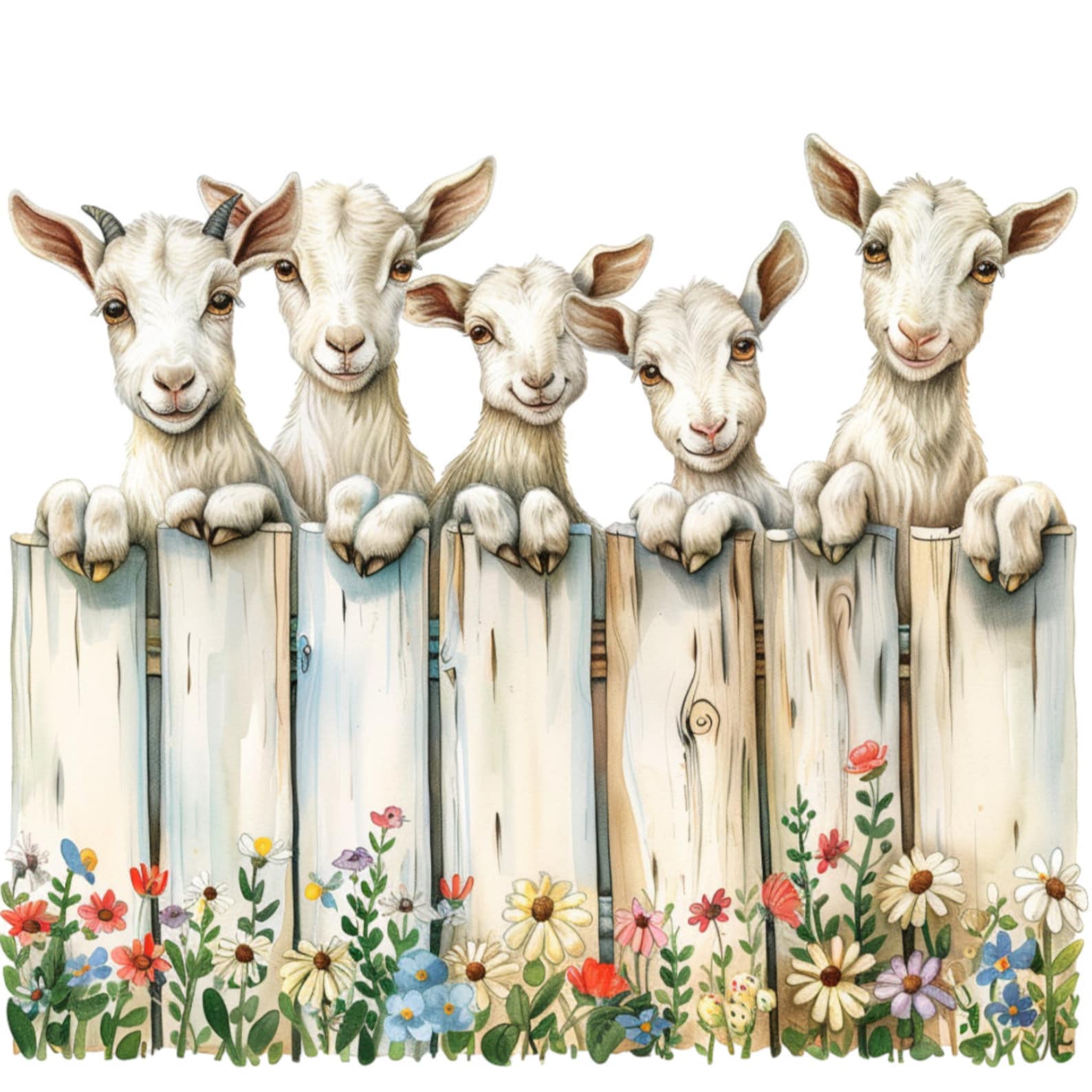 16 Cute Goats on a Farm Fence Clipart Bundle, 16 JPG and PNG, Craft Art ...