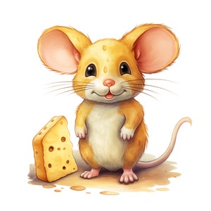 Cute Mouse With Cheese Clipart Bundle, High-quality JPG, Craft Art ...