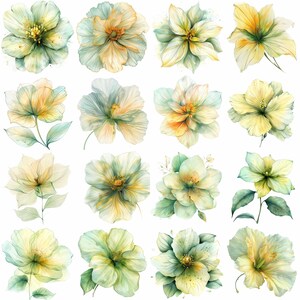 Pale Yellow and Green Abstract Flowerclipart Bundle, High-quality JPG ...