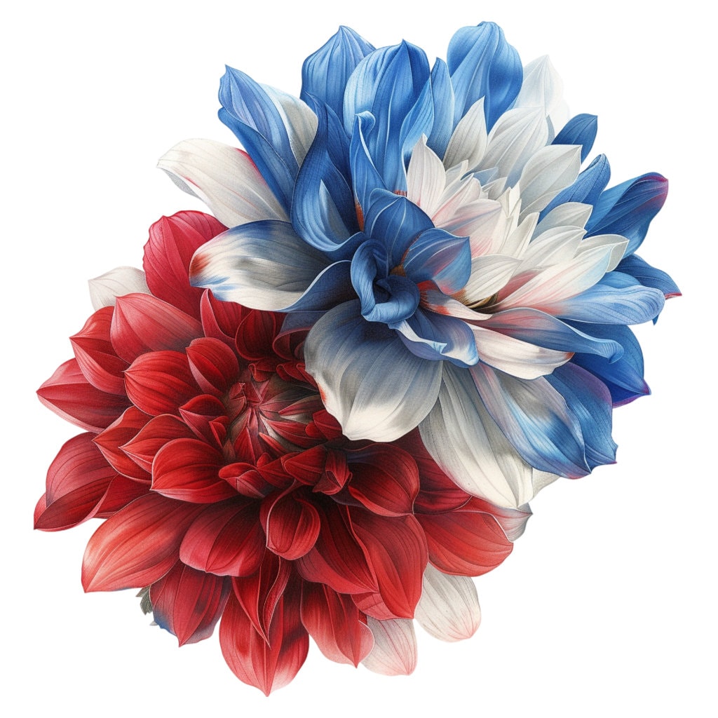 4th Red White Blue Flower Clipart Bundle, 15 High-quality JPG, Craft ...