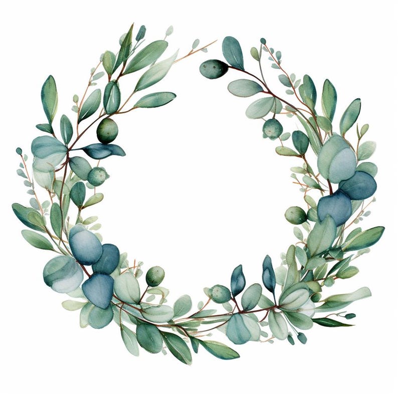 Eucalyptus Leaf Wreaths Clipart Bundle, 16 High-quality JPG, Craft Art ...