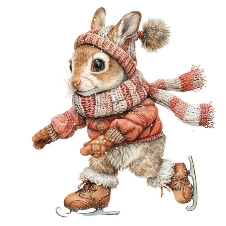 15 Cute Woodland Animals Ice Skating Clipart Bundle, High-quality JPG ...