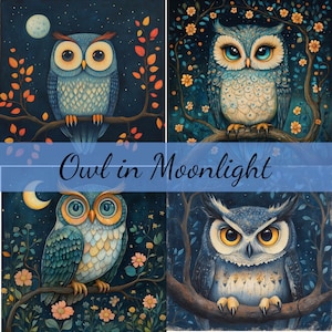16 Owl in Moon Light Night Clipart Bundle, High-quality JPG, Craft Art ...