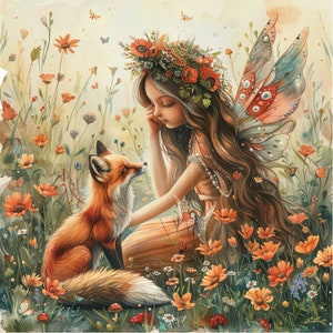 12 Cute Fairy With Fox Clipart Bundle, 12 High-quality JPG, Craft Art ...