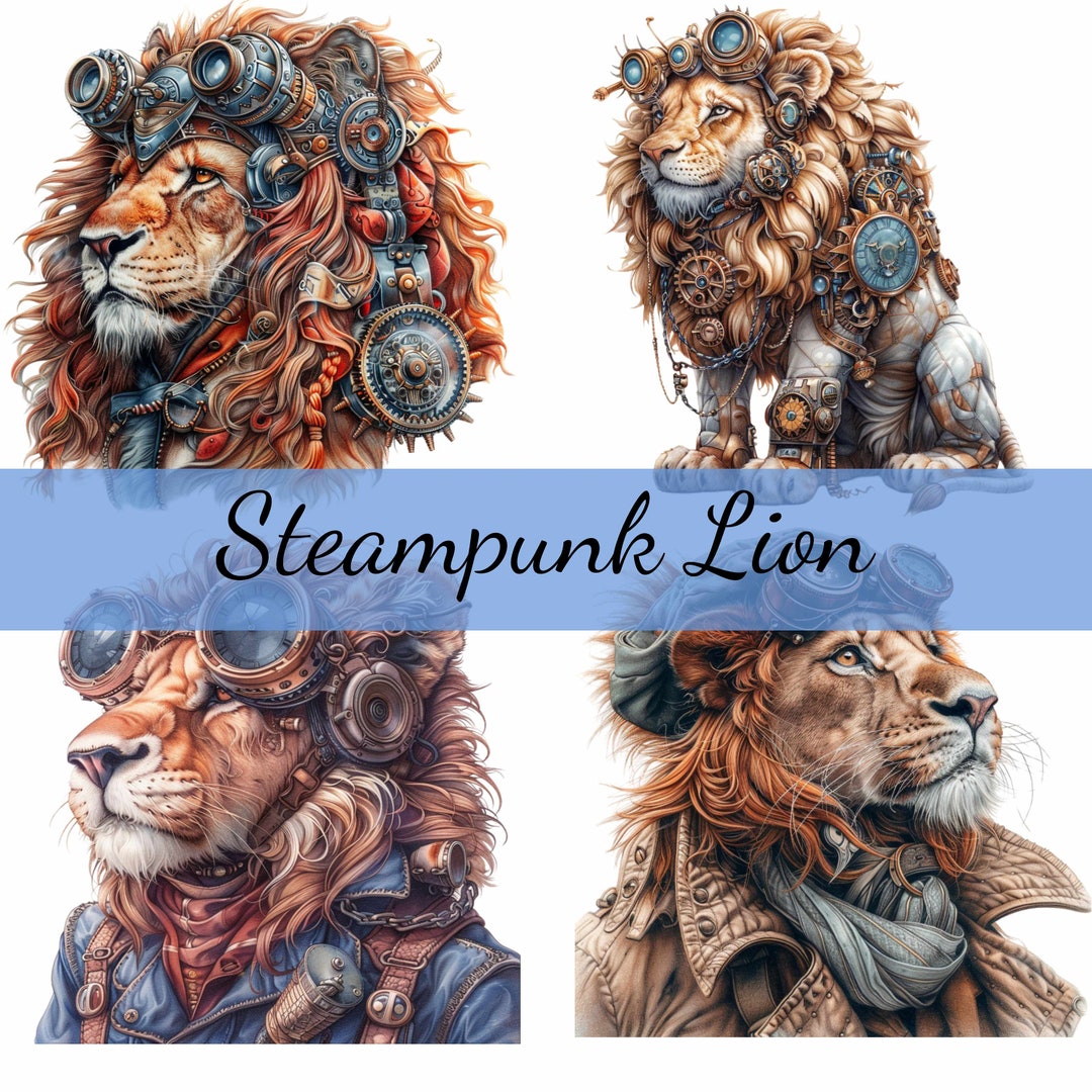 16 Great Steampunk Lion Clipart Bundle, 16 High-quality JPG, Craft Art ...