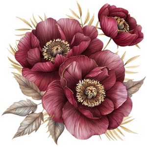 Burgundy Peony Flowers Wedding Clipart Bundle, 16 High-quality JPG ...