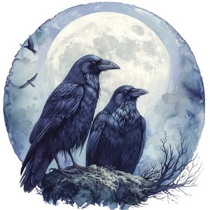 Crows in Love and Moon Clipart Bundle, 15 High-quality JPG, Craft Art ...