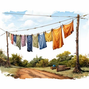 Clothesline Clothes Clipart Bundle, High-quality JPG, Craft Art, Card ...