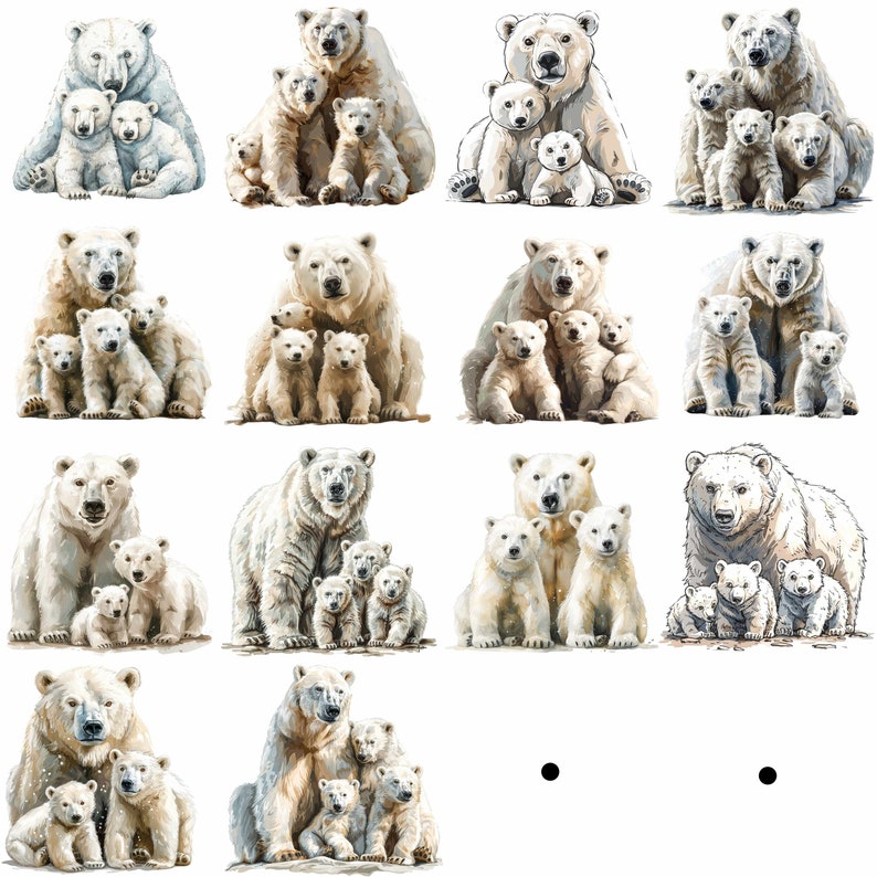 Polar Bear Family Clipart Bundle, 14 High-quality JPG, Craft Art, Card ...