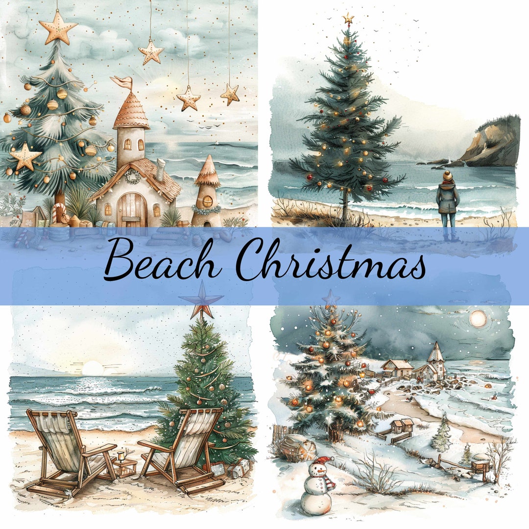 15 Christmas at the Beach Clipart Bundle, 15 High-quality JPG, Craft ...