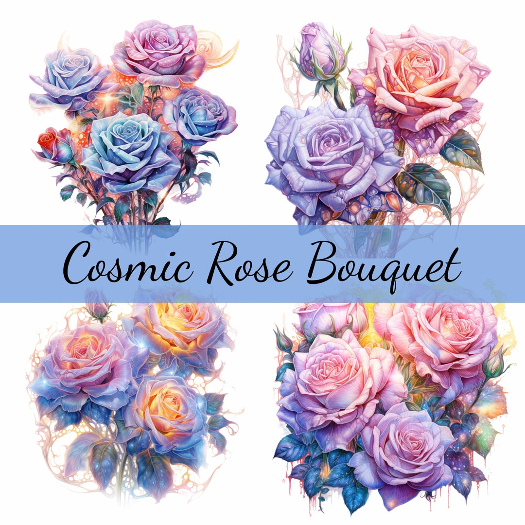 12 Bouquet Cosmic Rose Flowers Clipart Bundle, High-quality JPG, Craft ...