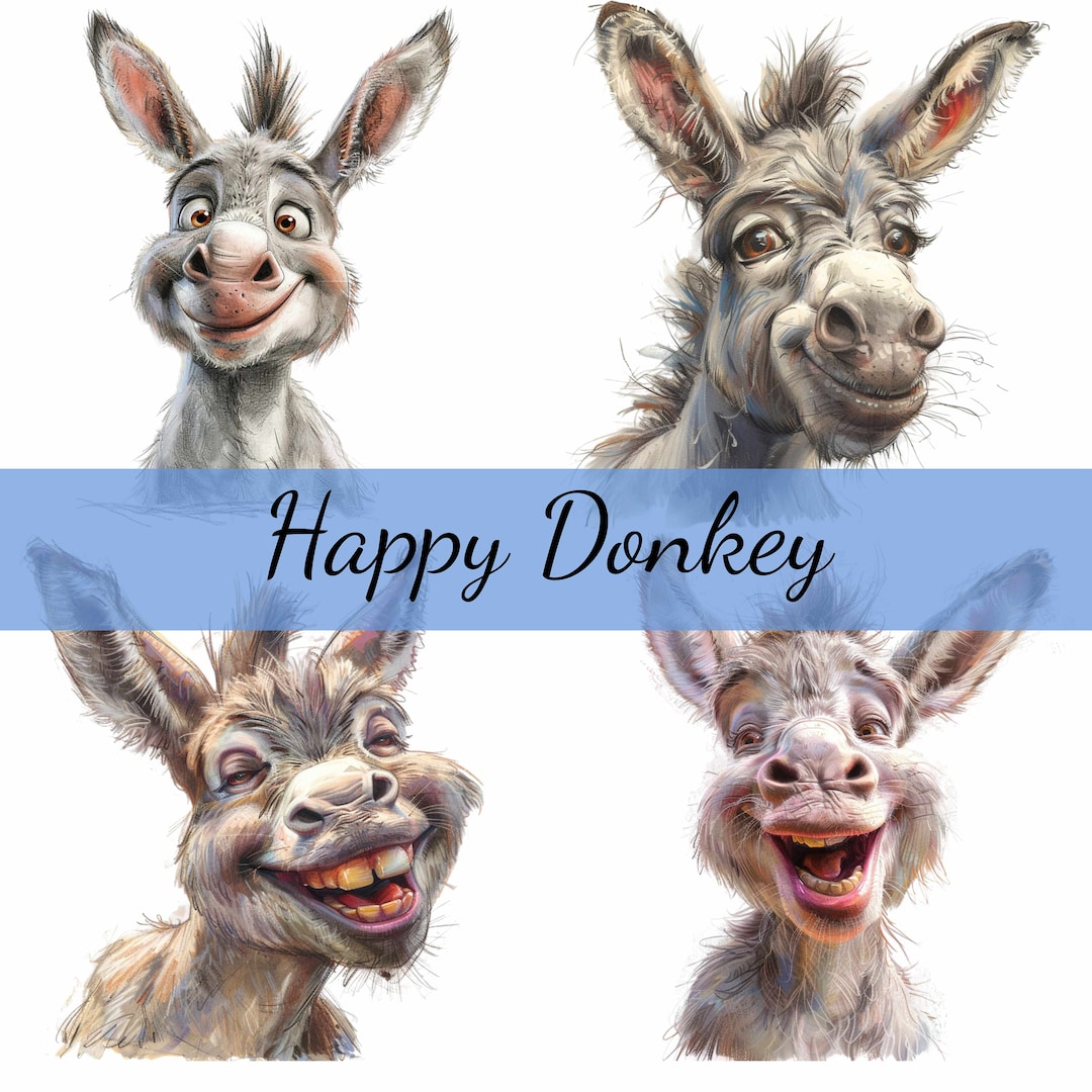 Cute Happy Laughing Donkey Clipart Bundle, 15 High-quality JPG, Craft ...