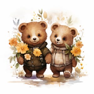 14 Bear Friends Clipart Bundle, High-quality JPG, Nursery Art, Card ...