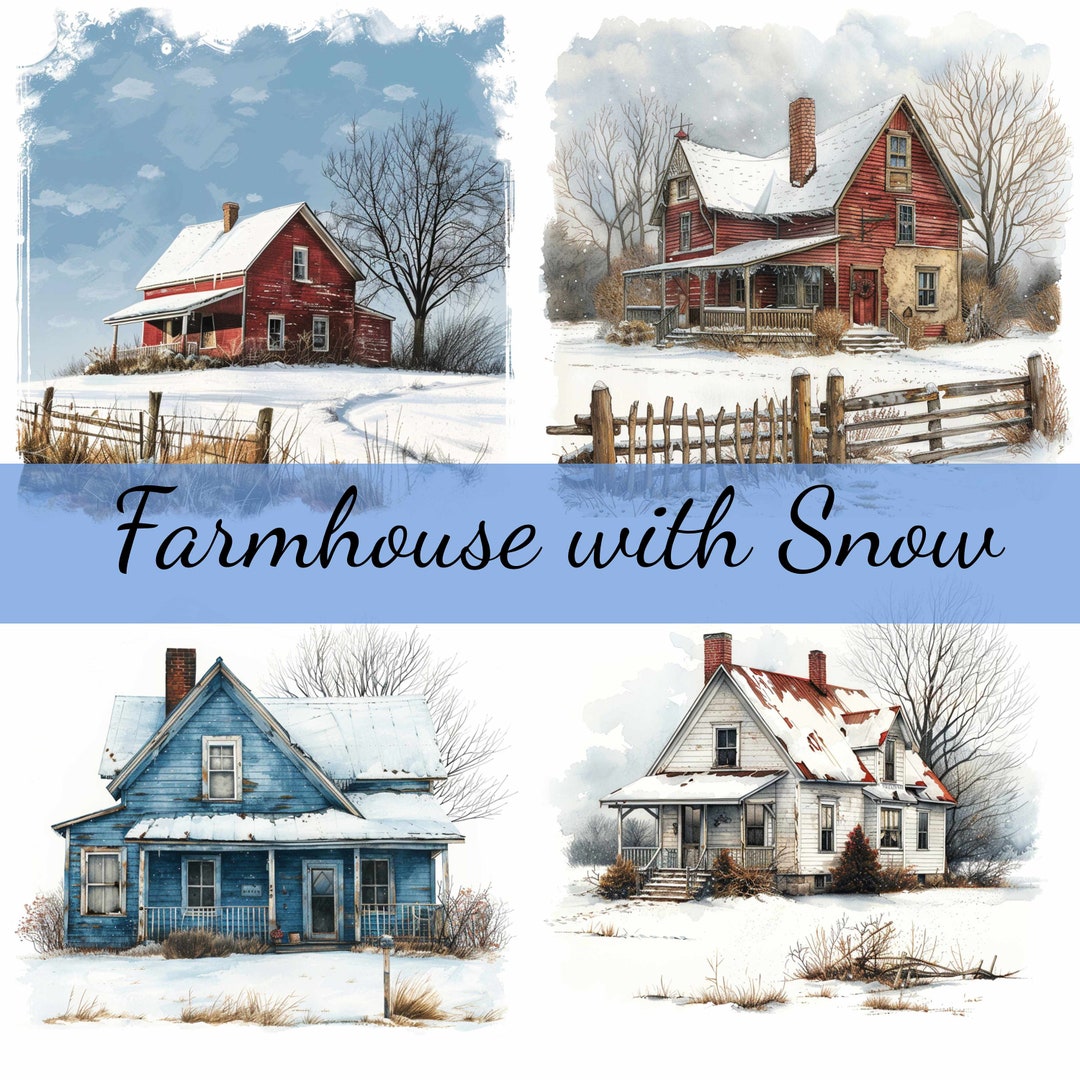 16 Farm House With Snow in Winter Clipart Bundle, 16 High-quality JPG ...