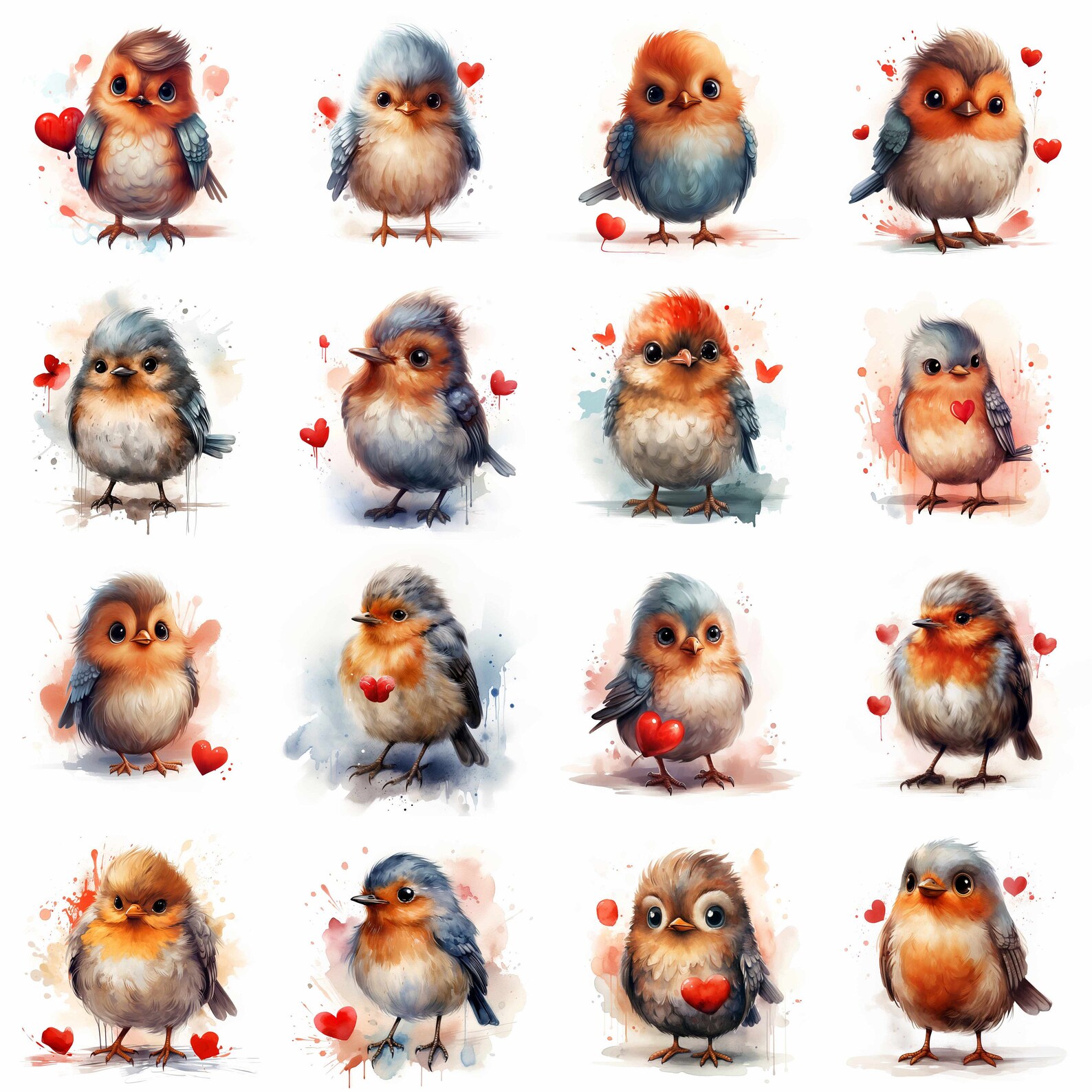 16 Valentine Robin Bird Clipart Bundle, High-quality JPG, Craft Art ...