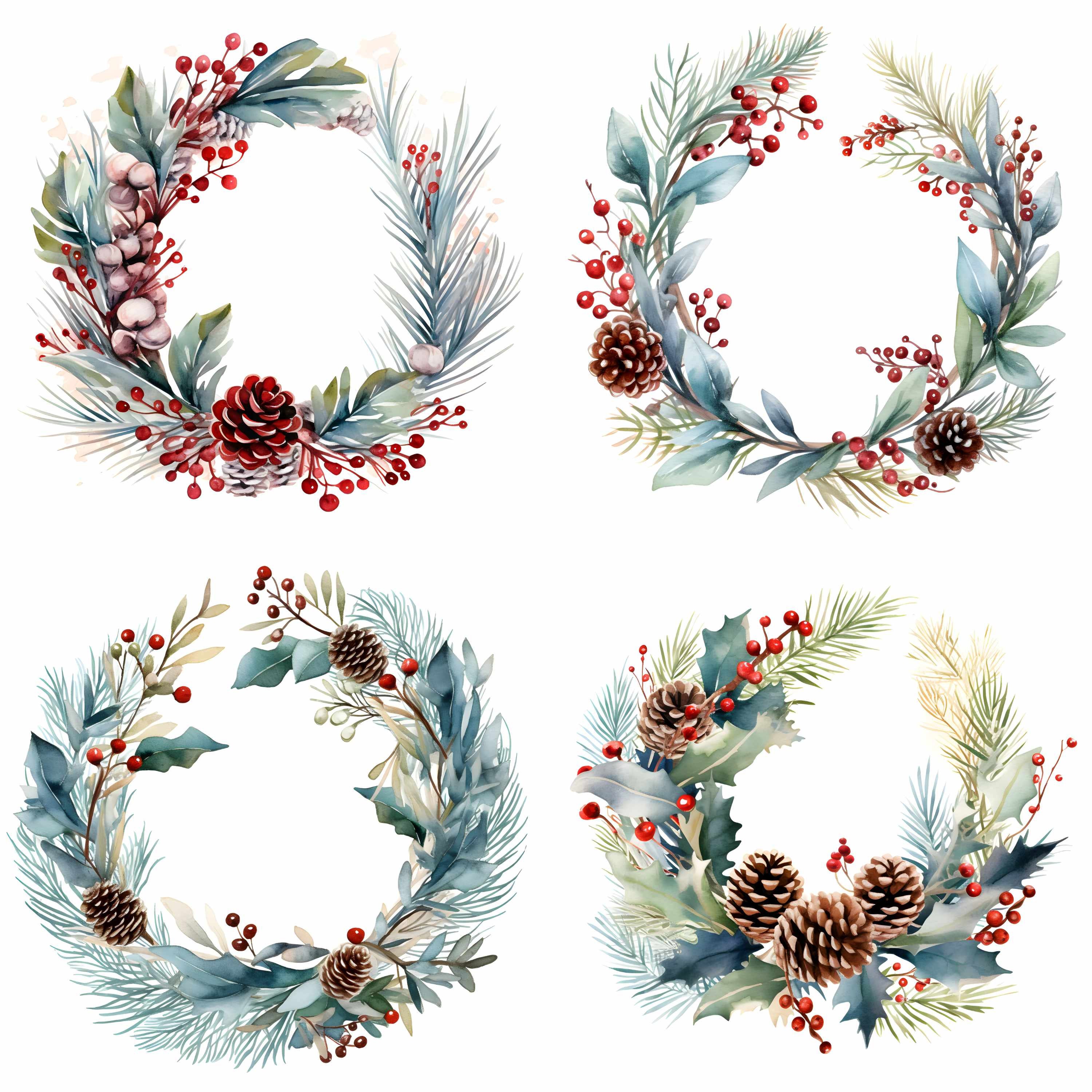 14 Minimal Winter Wreath Clipart Bundle High-quality JPG - Etsy