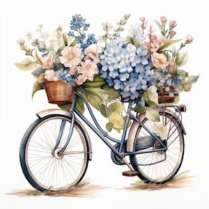 Flowers on Bicycle Clipart Bundle, High-quality JPG, Craft Art, Card ...