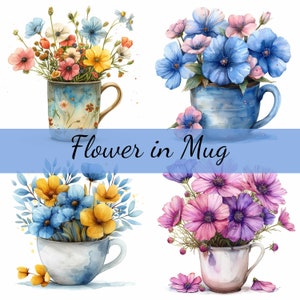 Colorful Flowers in Coffee Mug Teacup Clipart Bundle, High-quality JPG ...