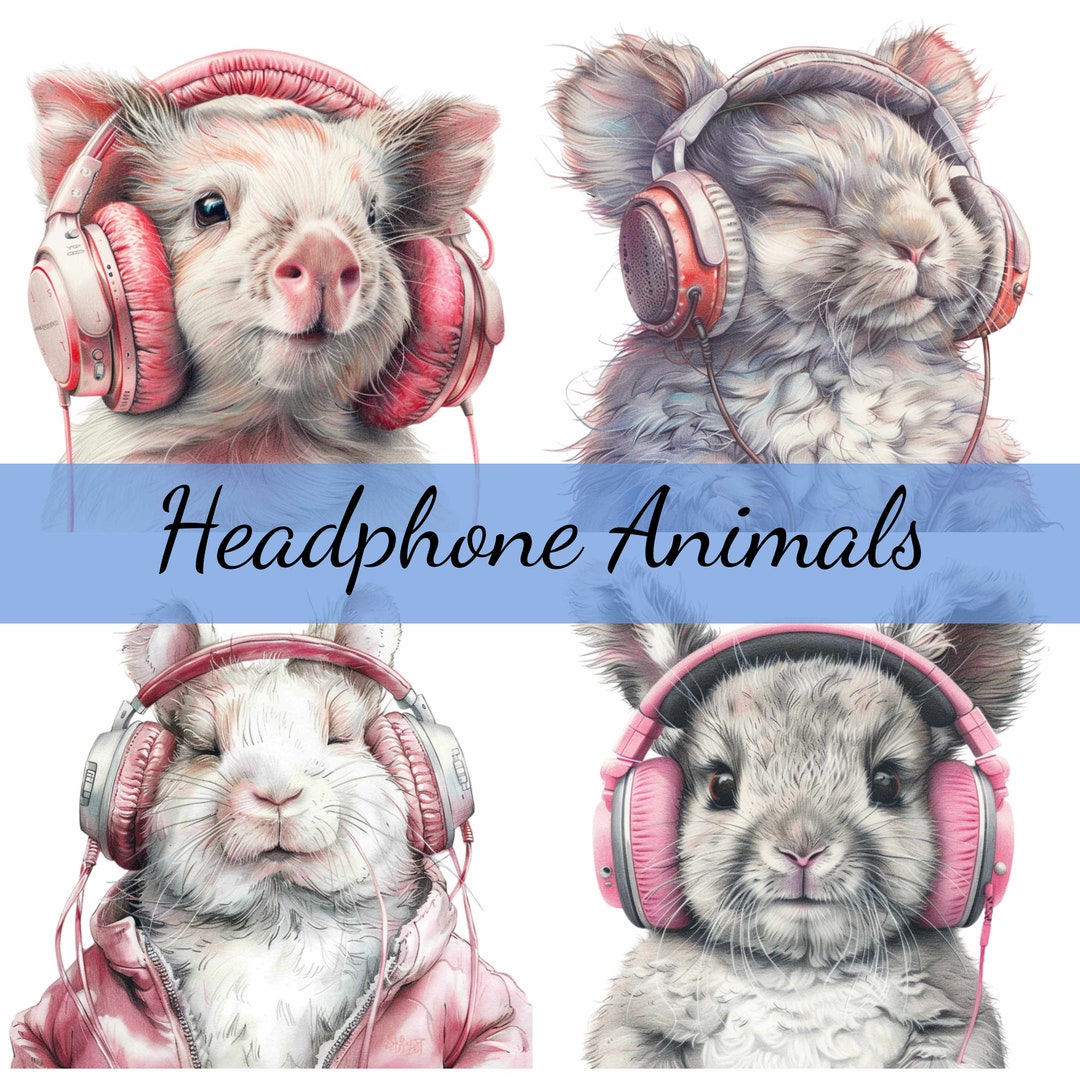 Animals With Headphones Clipart Bundle, 16 High-quality JPG, Craft Art ...
