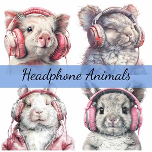 Animals With Headphones Clipart Bundle, 16 High-quality JPG, Craft Art ...