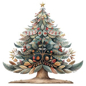 16 Folk Art Christmas Tree Clipart Bundle, 16 High-quality JPG, Craft ...