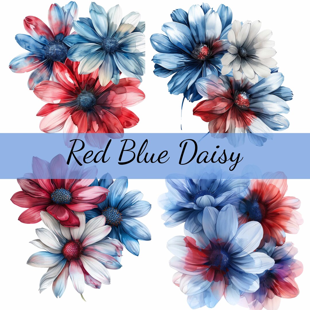 Red White Blue Daisy Flowers Clipart Bundle, 16 High-quality JPG, Craft ...