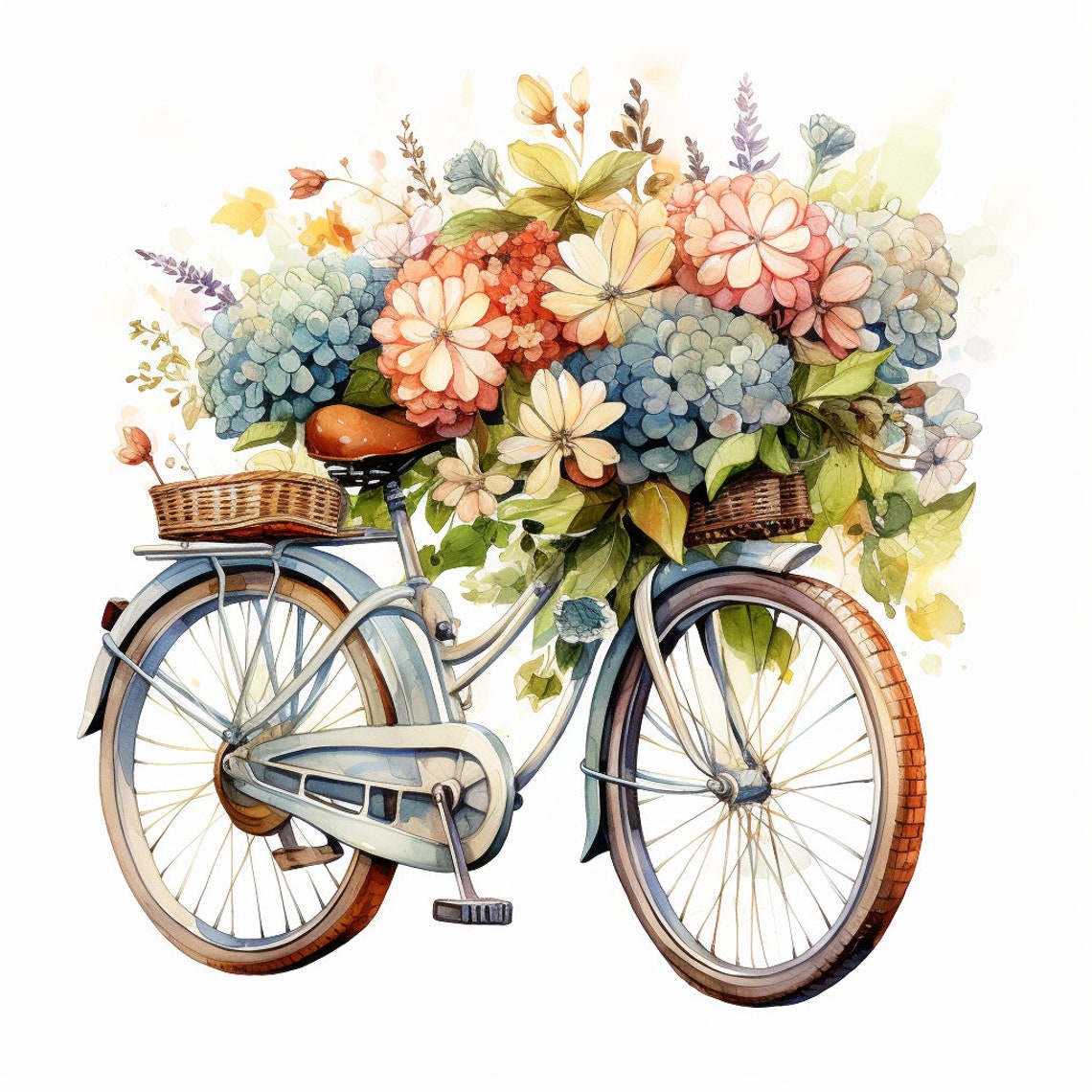 Flowers on Bicycle Clipart Bundle, High-quality JPG, Craft Art, Card ...