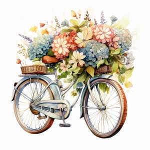Flowers on Bicycle Clipart Bundle, High-quality JPG, Craft Art, Card ...