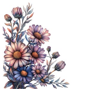 16 Boho Daisy Flower Border Frame Corner Clipart Bundle 16 Transparent ...