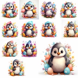 Easter Penguin W Easter Eggs Clipart Bundle, High-quality JPG, Craft ...
