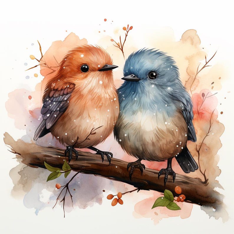 12 Bird Friends Clipart Bundle, 12 High-quality JPG, Nursery Art, Card ...