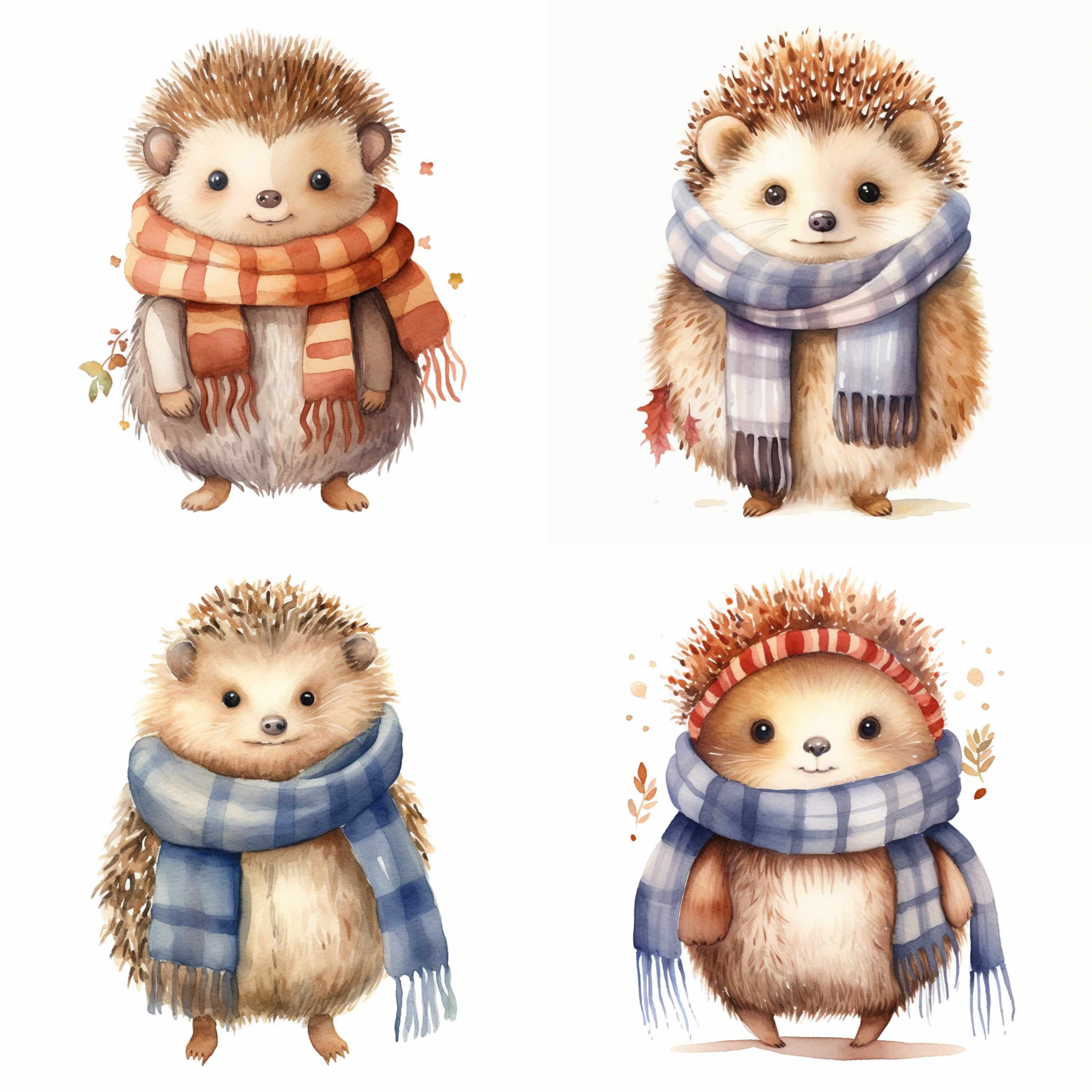 12 Boho Winter Hedgehog Clipart Bundle, High-quality JPG, Nursery Art ...