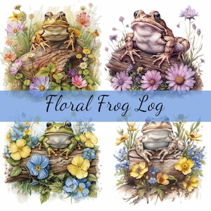 15 Cute Frog on Log With Flowers Clipart Bundle, 15 High-quality JPG ...