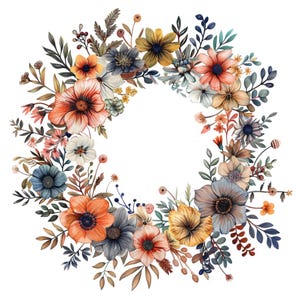 Folk Art Floral Wreath and Flowers Clipart Bundle, 16 High-quality JPG ...