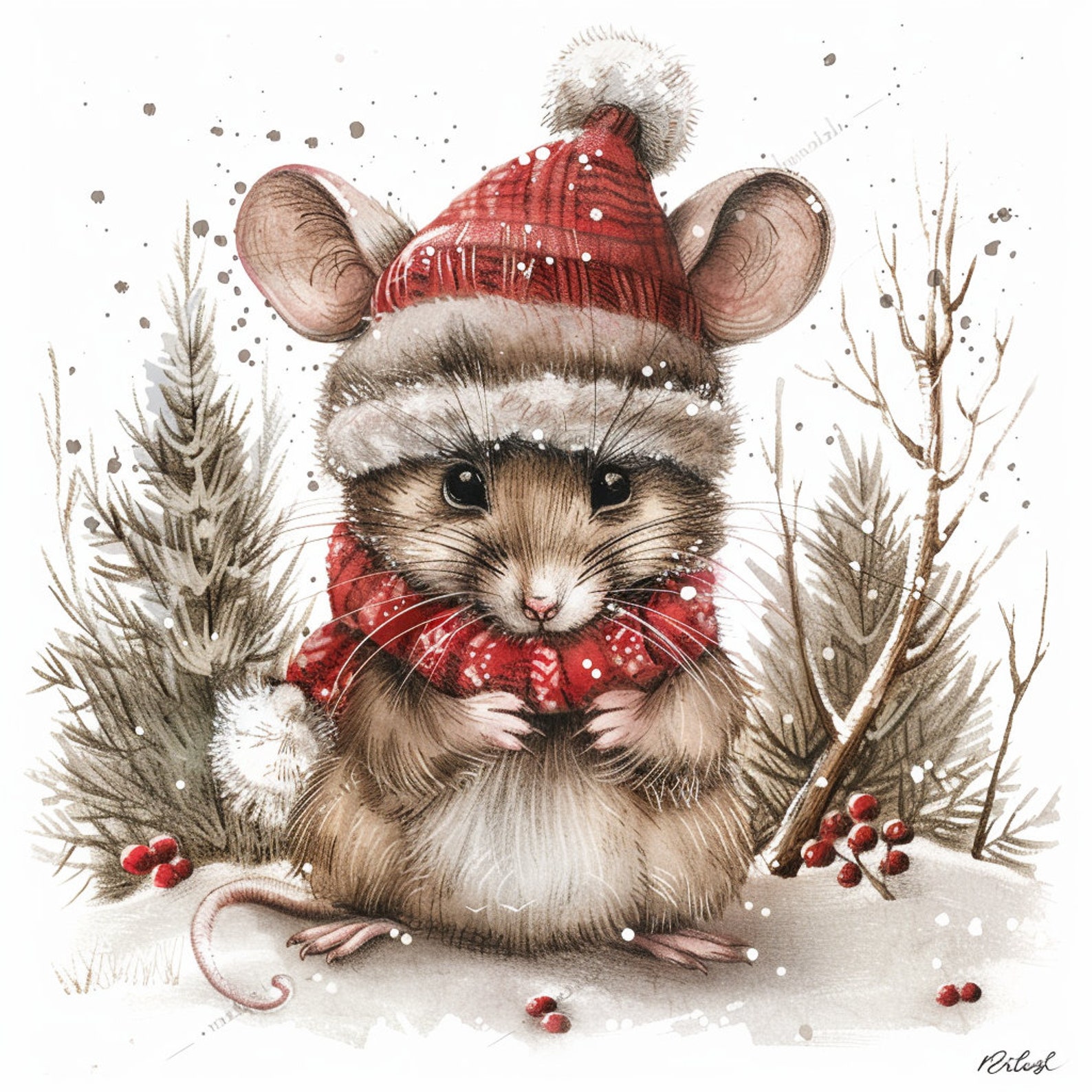 16 Winter Mouse With Snow Clipart Bundle, 16 High-quality JPG, Craft ...