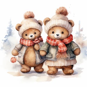 14 Winter Teddy Bear Freinds Clipart Bundle, High-quality JPG, Nursery ...