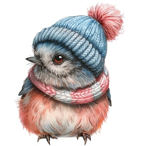 Cute Bird With Knit Hat Clipart Bundle, 16 High-quality JPG, Craft Art ...