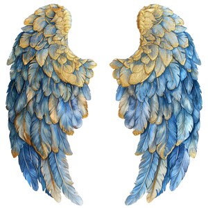 Blue and Gold Angel Wings Clipart Bundle, 16 High-quality JPG, Craft ...