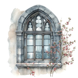 Gothic Windows in Spring Clipart Bundle, 16 High-quality JPG, Craft Art ...