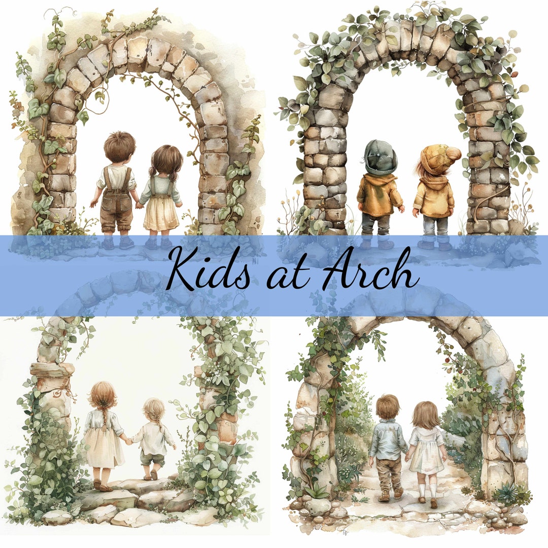 Children Under a Stone Arch Clipart Bundle, 16 High-quality JPG, Craft ...