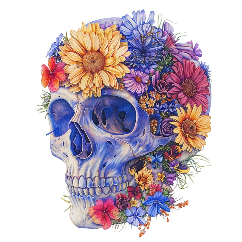 Floral Sugar Skull Flowers Clipart Bundle, 16 High-quality JPG, Craft ...
