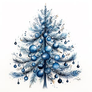 14 Boho Blue Christmas Tree Clipart Bundle, High-quality JPG, Card ...